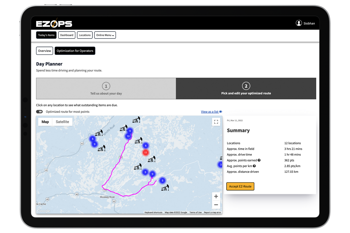 Dynamic routing and day scheduling | EZ Ops software